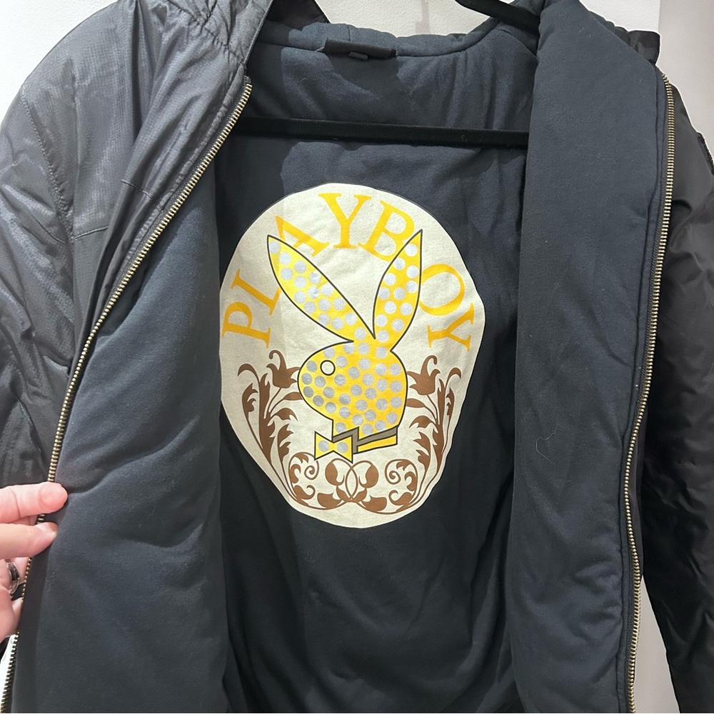 Black Playboy Bunny Puffer Jacket-Md - Gem